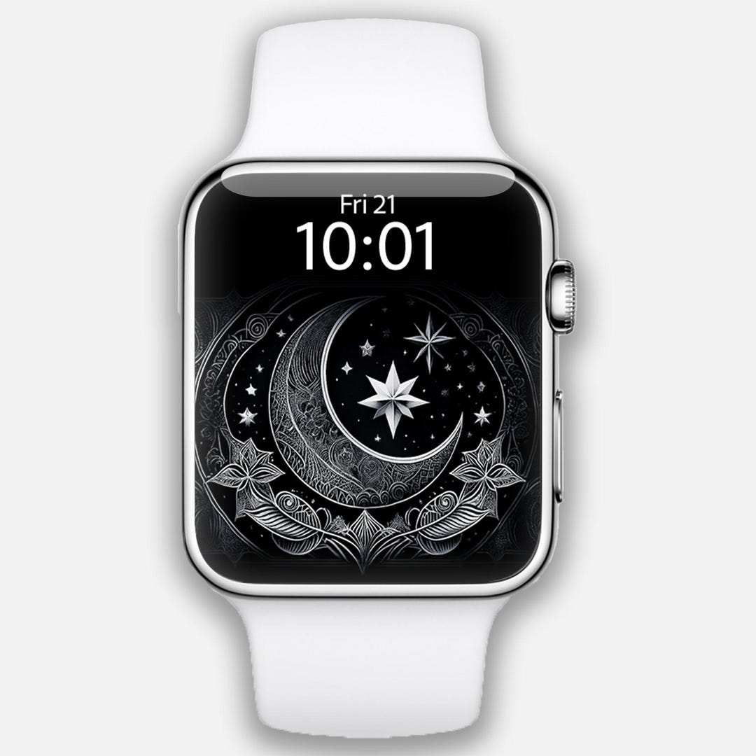 Apple Watch Face, Smartwatch Wallpaper, Silver Arabesque Watch Face ...