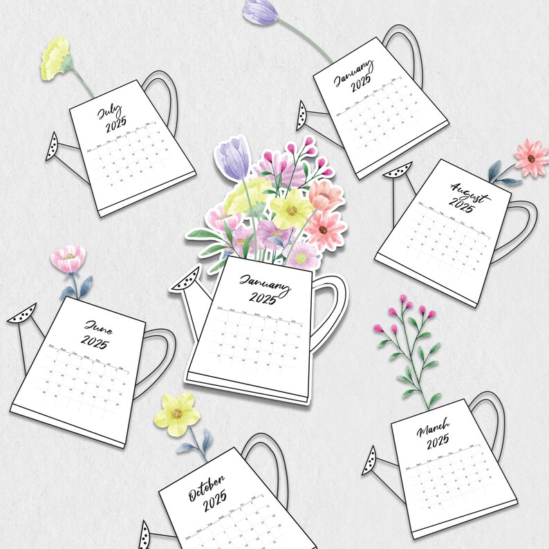 Printable Flowers Desk Calendar 2025, PNG, Printable JPG, Mini Office ...