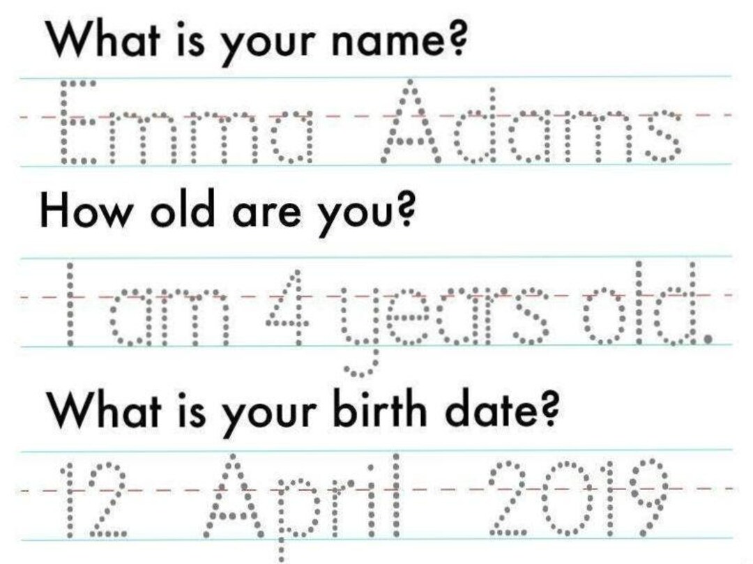 Name Tracing Worksheets, Personalized Name, Age and Birth Date Tracing ...