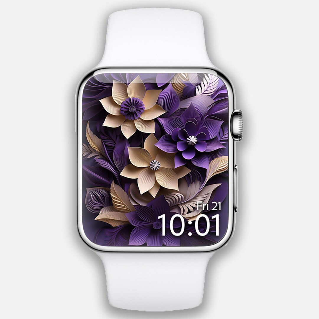 Apple Watch Face, 3D Purple Floral Watch Wallpaper, Wildflower Pattern ...