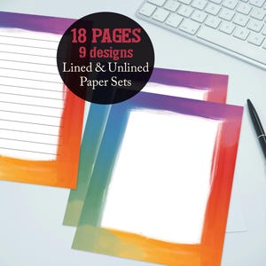 Writing Paper, Oil Painted Frame, Rainbow Stationery, Note Paper, Lined ...