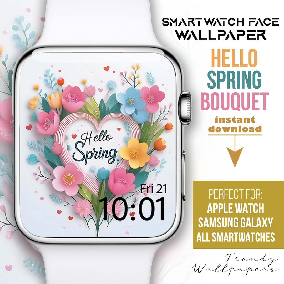 Apple Watch Face, Hello Spring Floral Watch Wallpaper, Pastel Flower ...