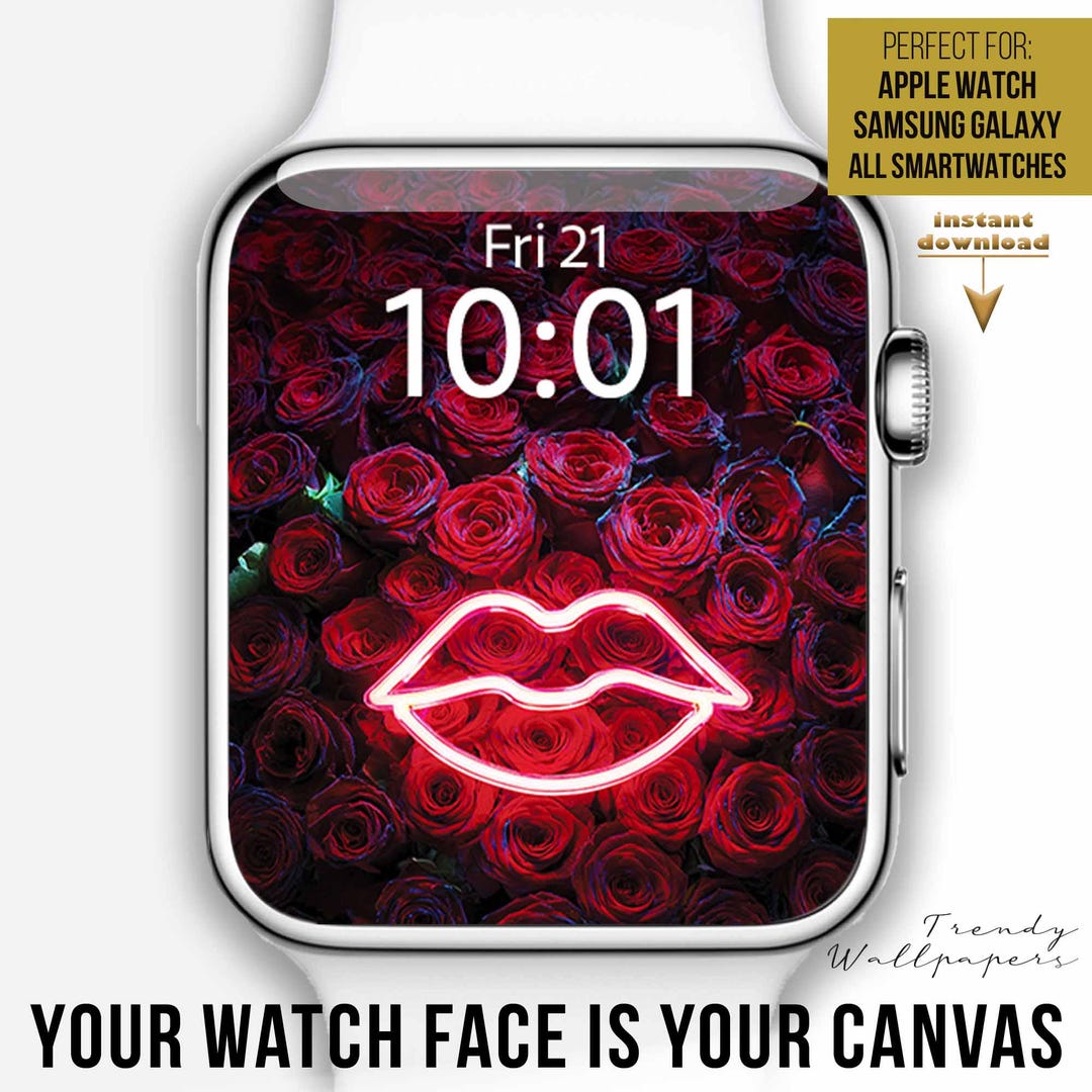 Neon Lips Watch Face, Red Lips Watch Wallpaper, Red Roses Apple Watch ...