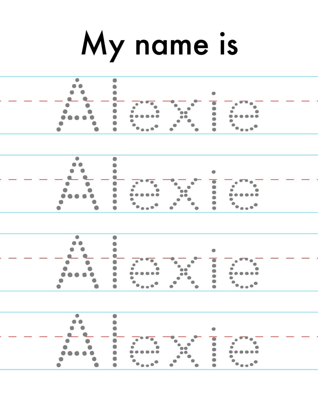 Name Tracing Worksheets, Personalized Name Tracing, Red and Blue Lines ...