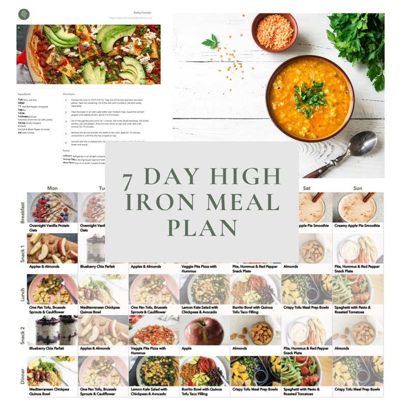 High Iron Plant-based Meal Plan: 7 Days - Etsy Canada