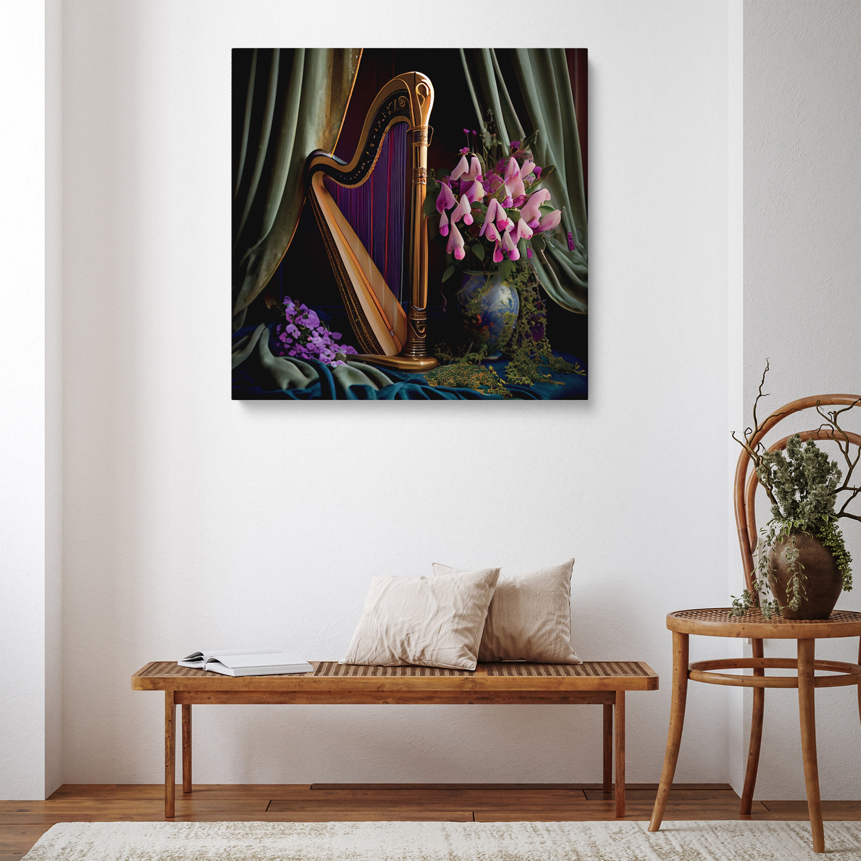 A Harp Married to an Orchid, Harp, Flowers, Instrument, Digital Art ...