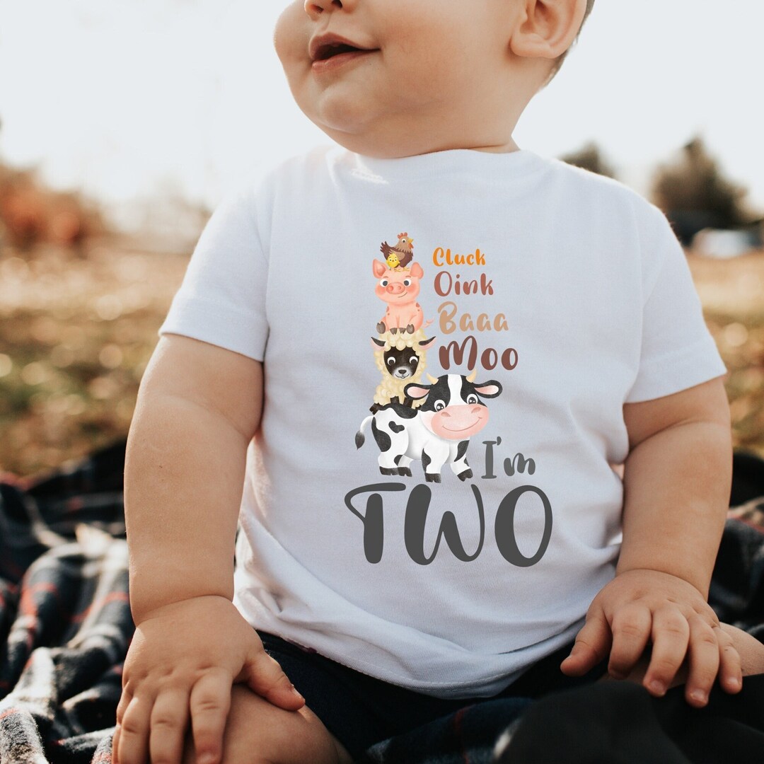 Farm 2nd Birthday Shirt, Cluck Oink Baa Moo I'm Two Birthday Shirt ...