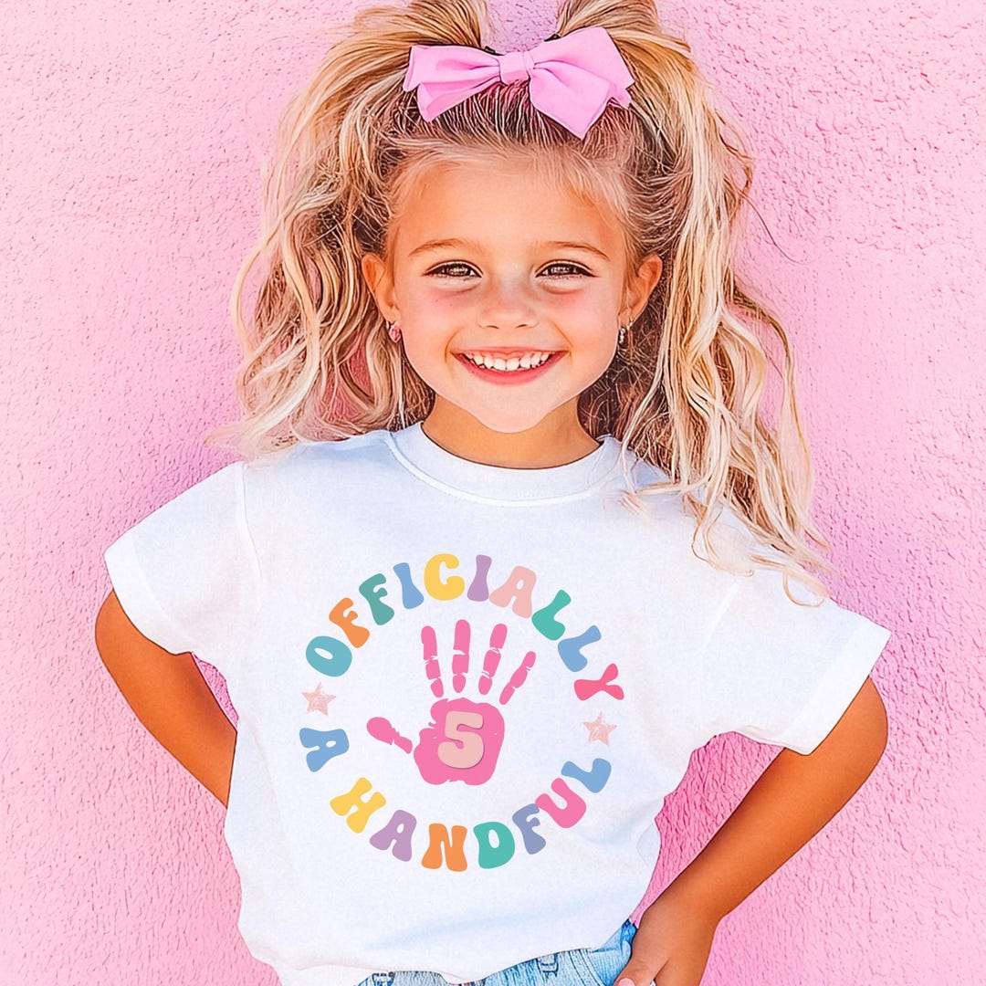Officially A Handful Birthday Shirt, Personalized Girls 5th Birthday ...