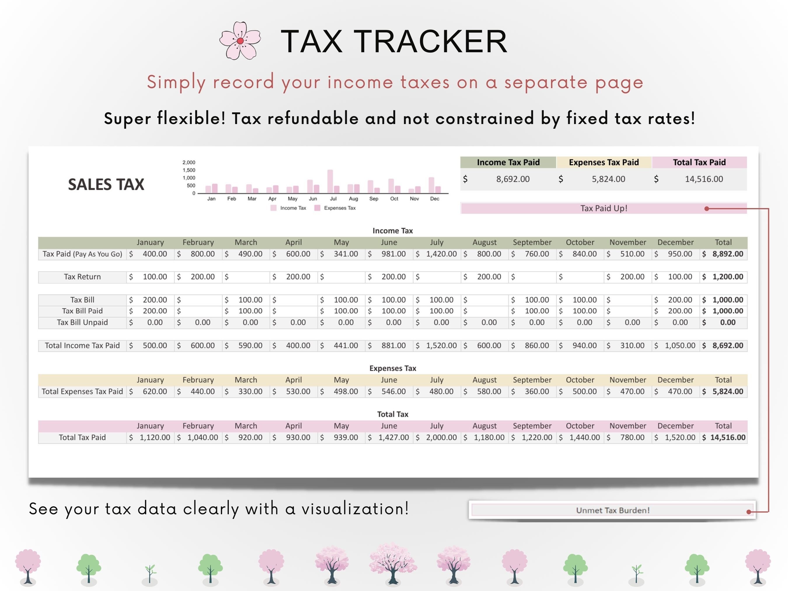Small Business Bookkeeping Spreadsheet | Financial Template | Sales Tax ...