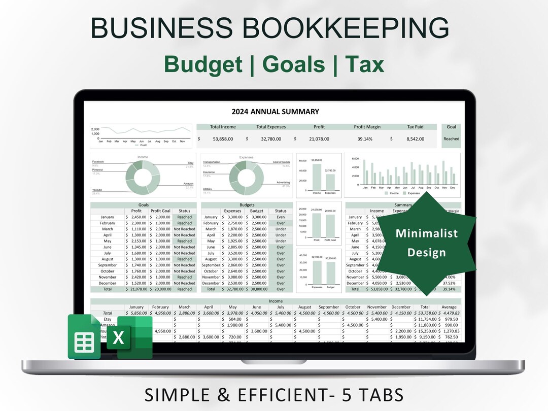 Small Business Bookkeeping Spreadsheet | Financial Template (digital ...