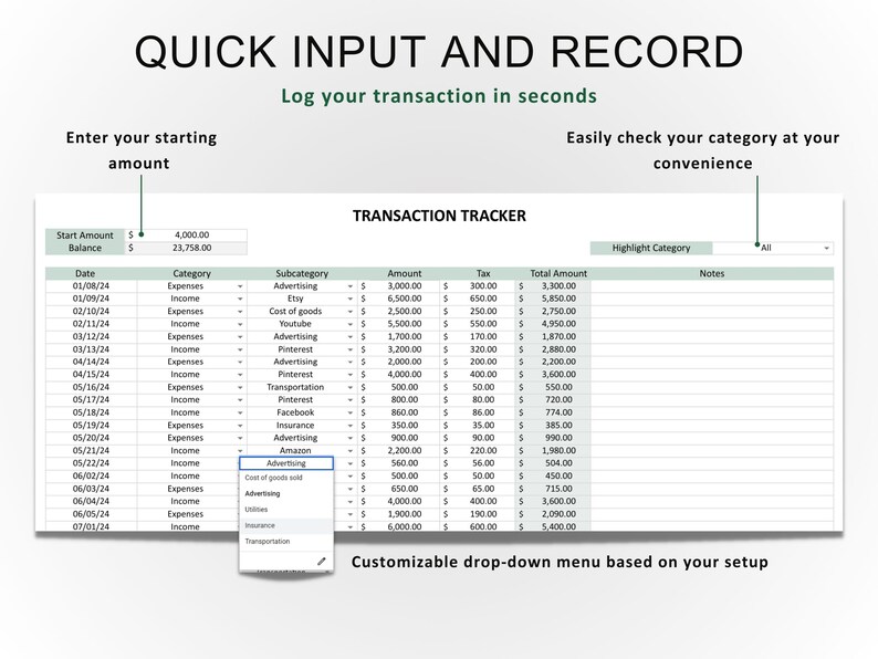 Small Business Bookkeeping Spreadsheet | Financial Template (digital ...