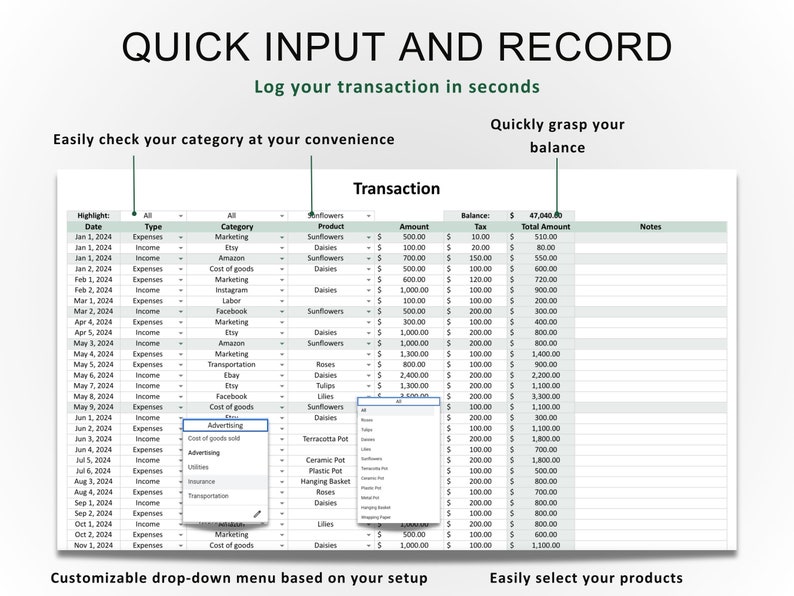 Small Business Bookkeeping Spreadsheet | Financial Template (digital ...
