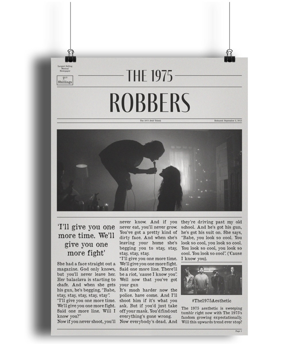 The 1975 'Robbers' Inspired, Retro Newspaper Art Vibe Poster sold by ...