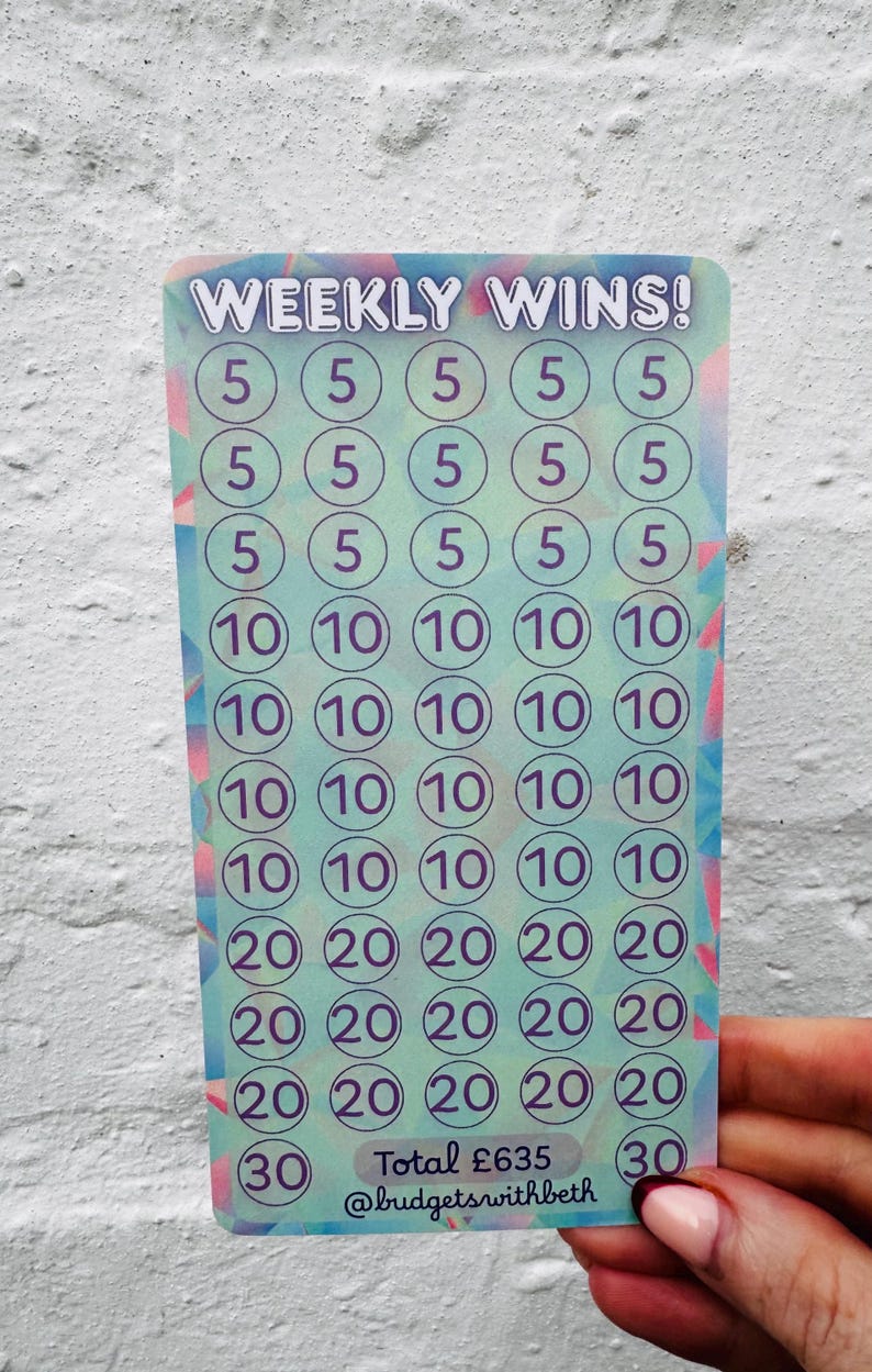 Weekly Wins Saver Challenge – Laminated Cash Envelope Tracker - Etsy