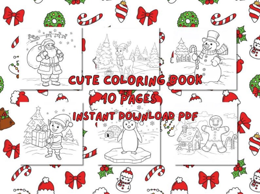 Christmas Characters Coloring Book, Cute Coloring Book, 10 Pages Color ...