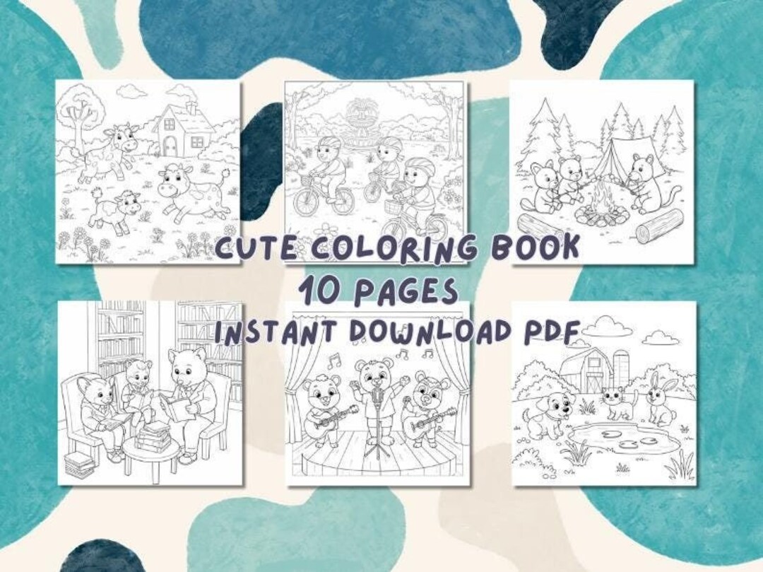 Cute Easy Coloring Book, Kawaii Animals Farm Coloring Book, 10 Pages ...