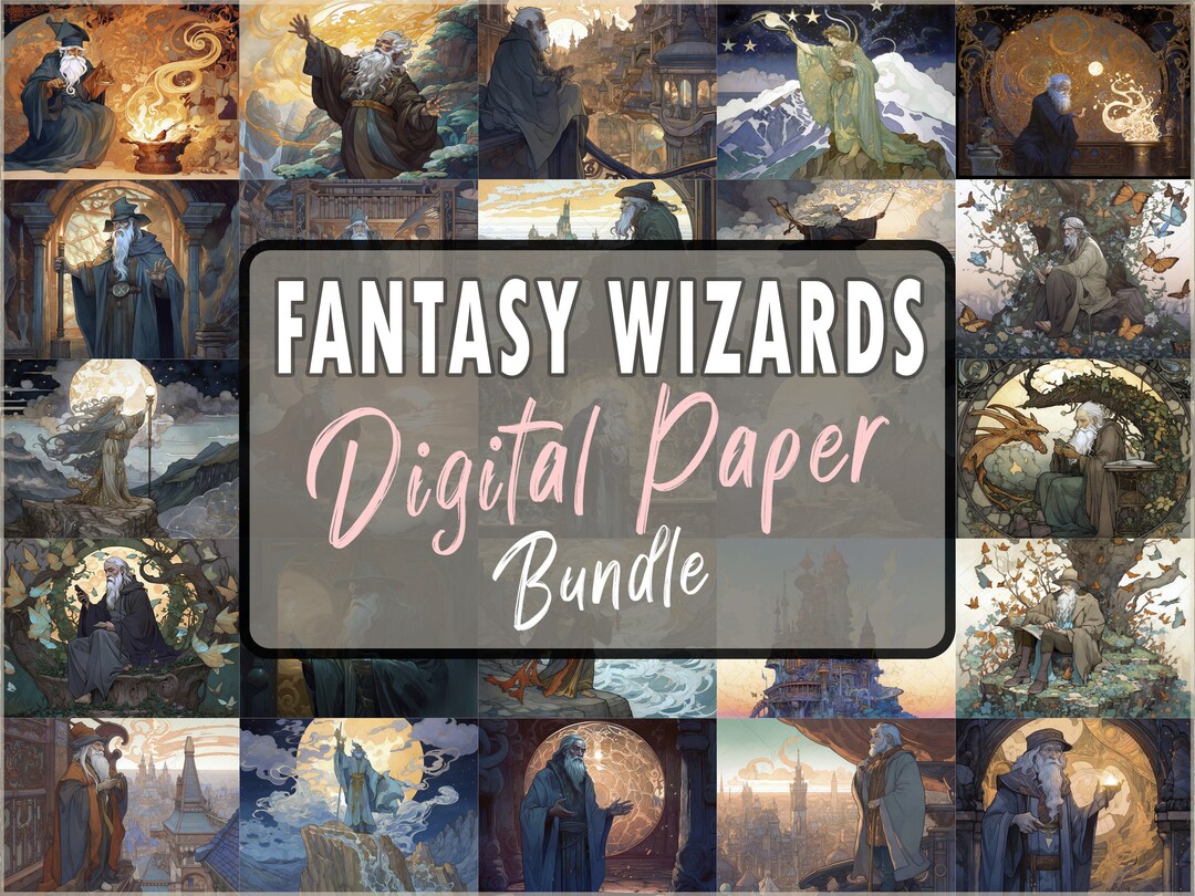 Fantasy Wizards - Digital Paper BUNDLE, Wizard Journal, Printable ...