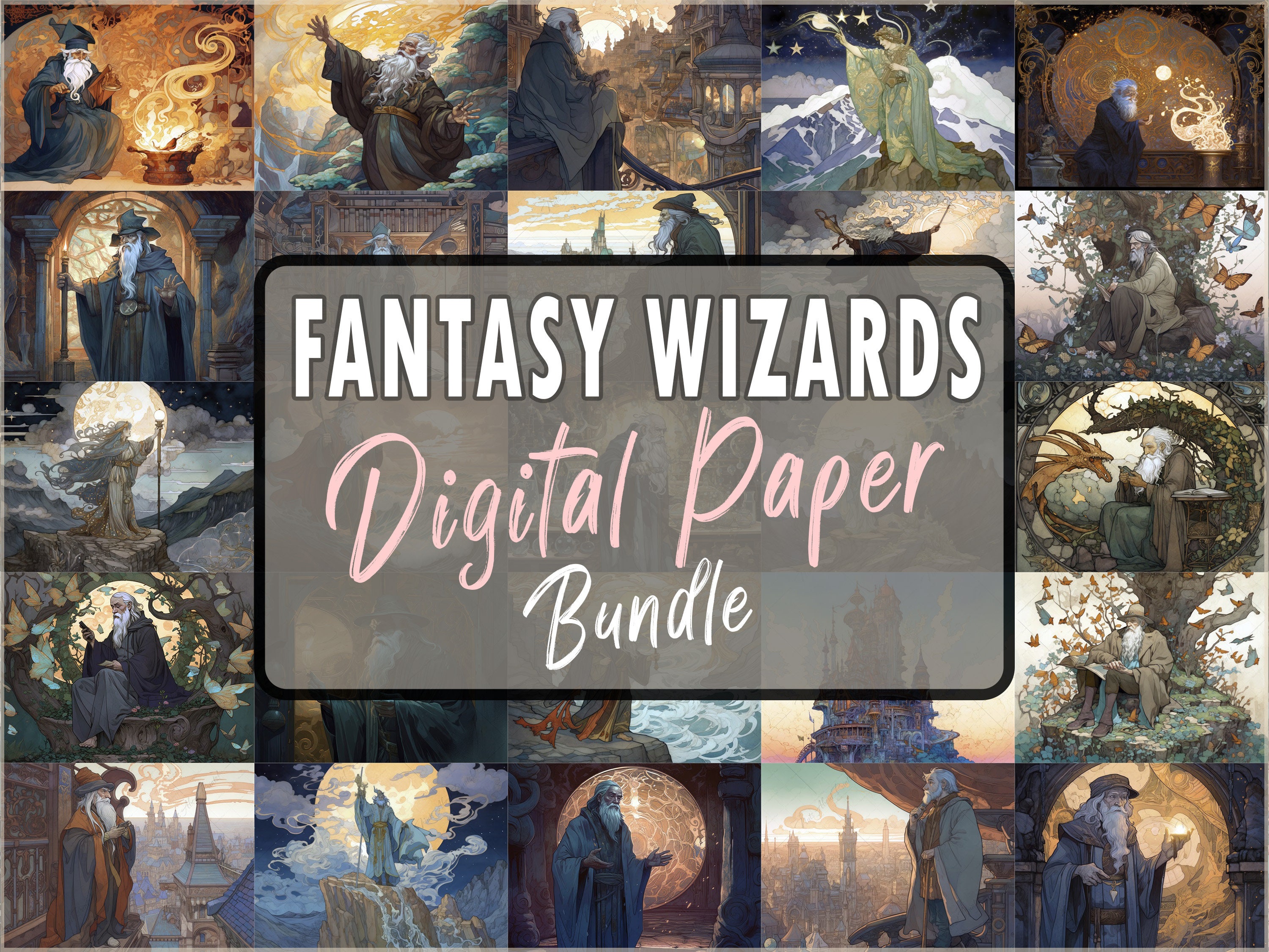 Fantasy Wizards Digital Paper BUNDLE, Wizard Journal, Printable ...