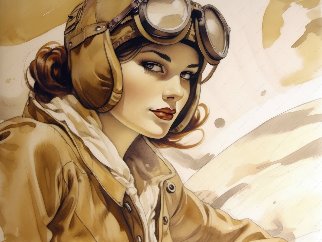 Bomber Girl Art Deco Poster Retro Aviation Poster Female Pilot Artwork ...
