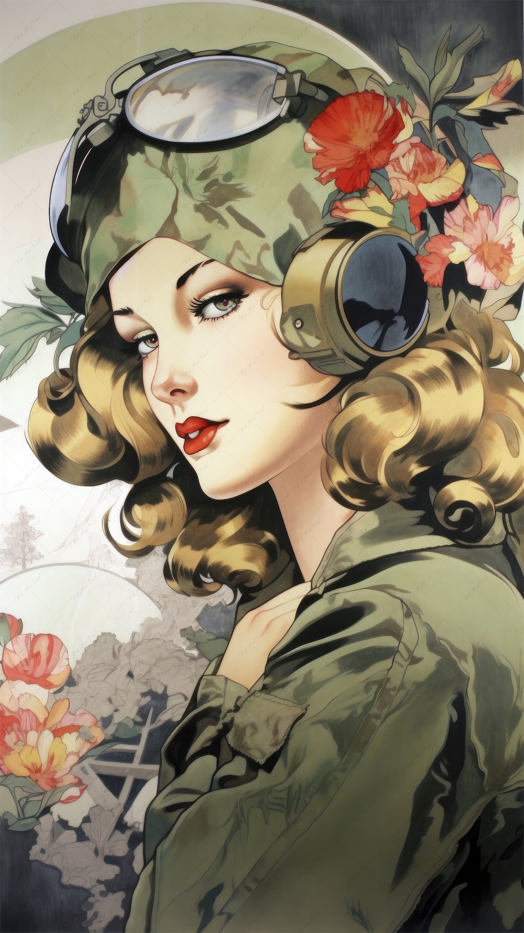 Bomber Girl Art Deco Poster - Retro Aviation Poster Female Pilot ...