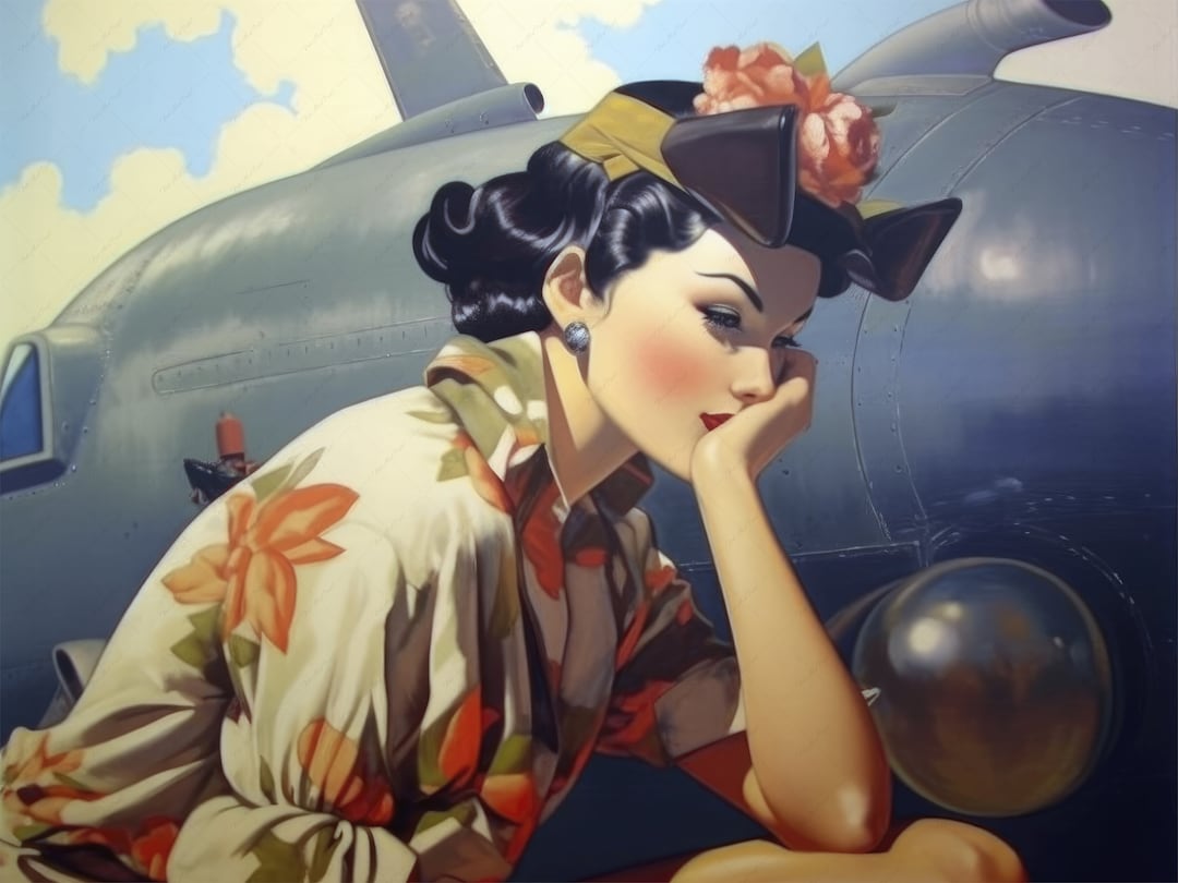 Bomber Girl Art Deco Poster Retro Aviation Poster Female Pilot Artwork ...