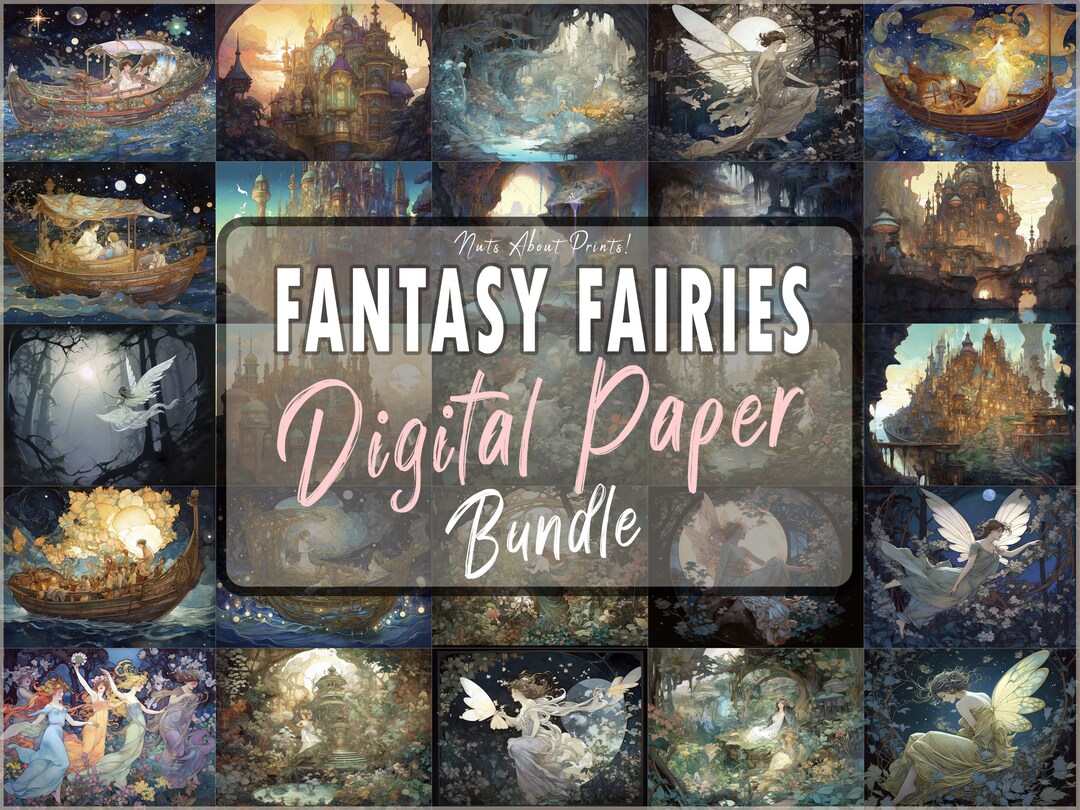 Fantasy Fairies - Digital Paper BUNDLE, Fairy Journal, Printable ...