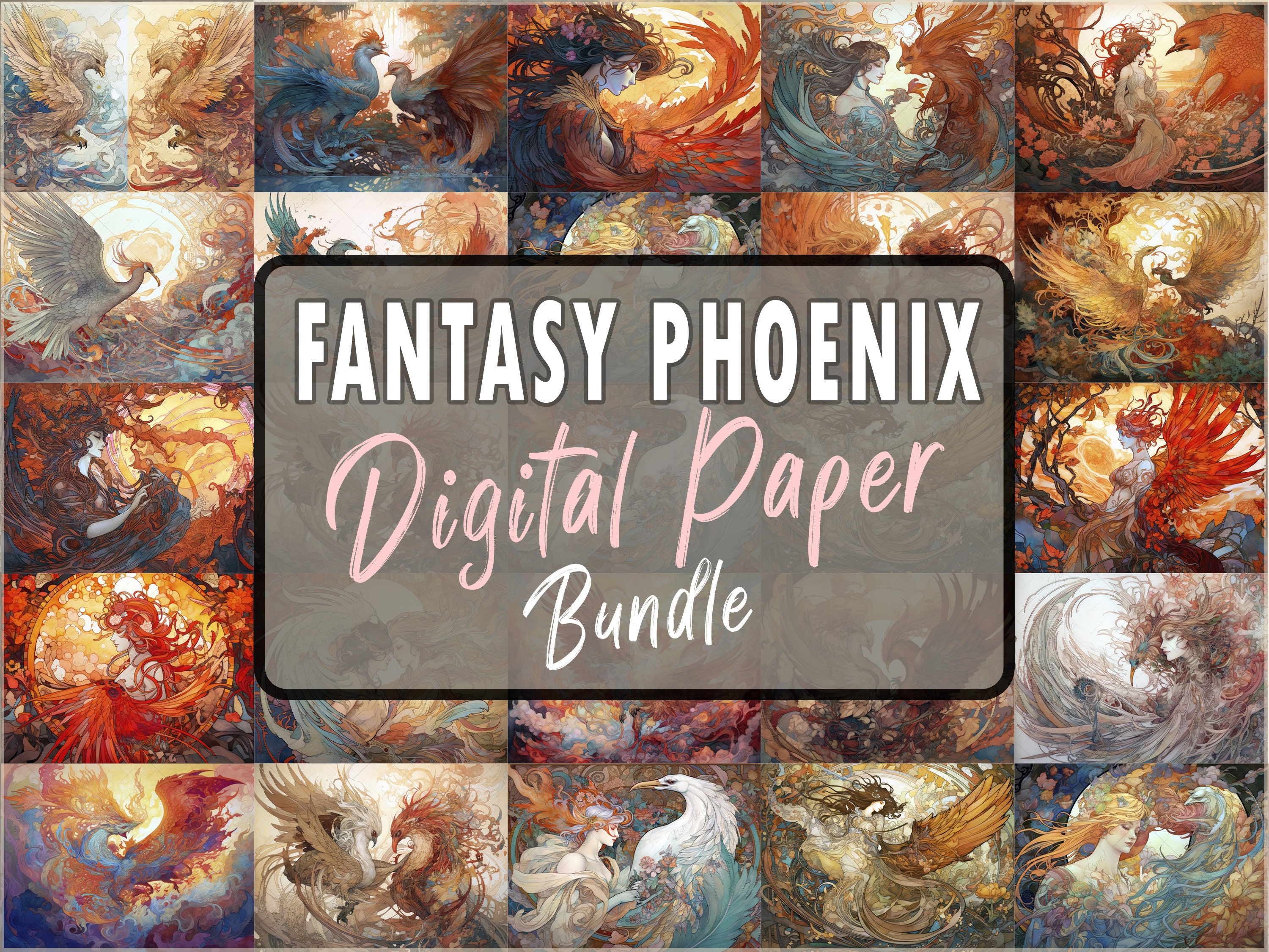 Fantasy Phoenix Digital Paper BUNDLE, Phoenix Journal, Printable ...