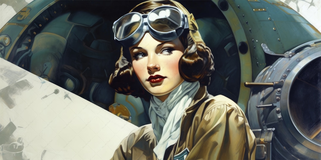 Bomber Girl Art Deco Poster - Retro Aviation Poster Female Pilot ...