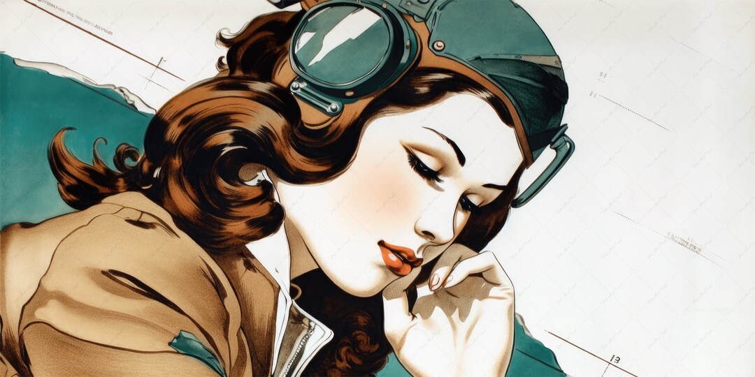 Bomber Girl Art Deco Poster Retro Aviation Poster Female Pilot Artwork ...