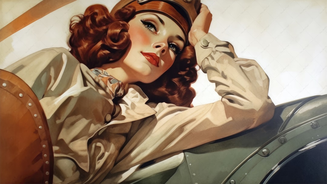 Bomber Girl Art Deco Poster - Retro Aviation Poster Female Pilot ...
