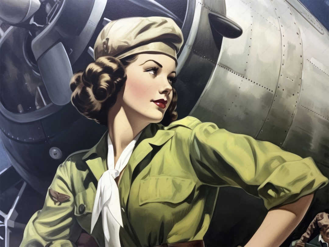 Bomber Girl Art Deco Poster - Retro Aviation Poster Female Pilot ...