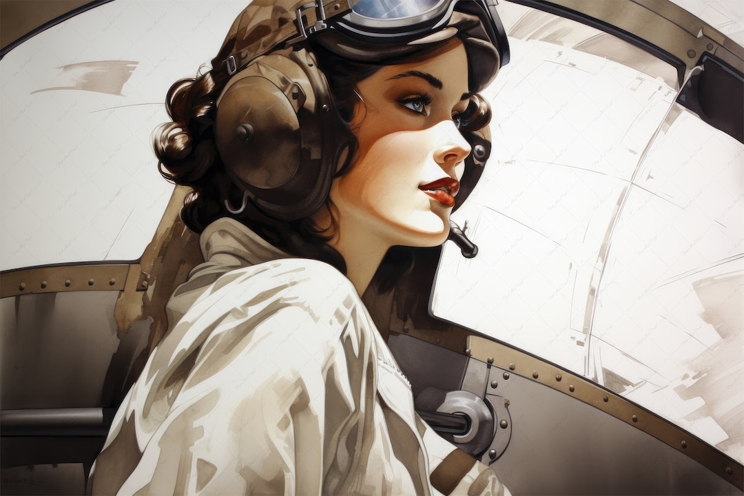 Bomber Girl Art Deco Poster - Retro Aviation Poster Female Pilot ...
