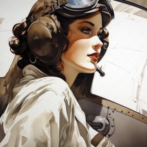 Bomber Girl Art Deco Poster - Retro Aviation Poster Female Pilot ...
