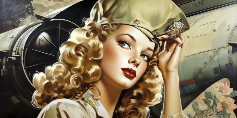 Bomber Girl Art Deco Poster Retro Aviation Poster Female Pilot Artwork ...