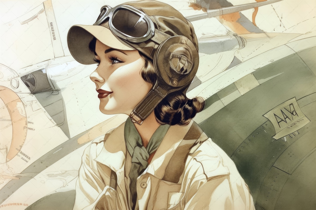 Bomber Girl Art Deco Poster - Retro Aviation Poster Female Pilot ...