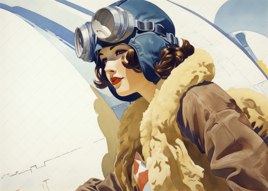 Bomber Girl Art Deco Poster Retro Aviation Poster Female Pilot Artwork ...