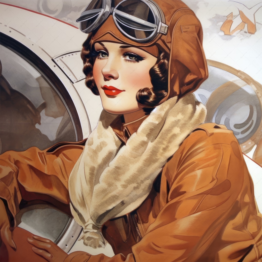Bomber Girl Art Deco Poster Retro Aviation Poster Female Pilot Artwork ...