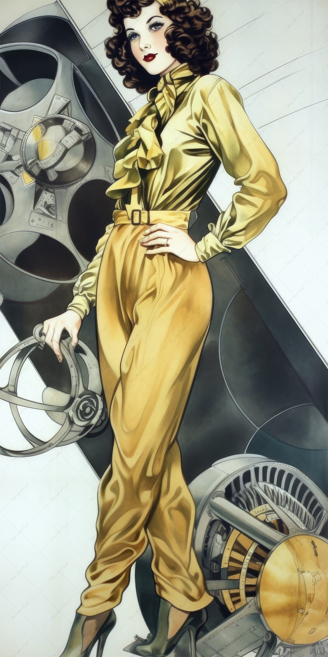 Bomber Girl Art Deco Poster Retro Aviation Poster Female Pilot Artwork ...