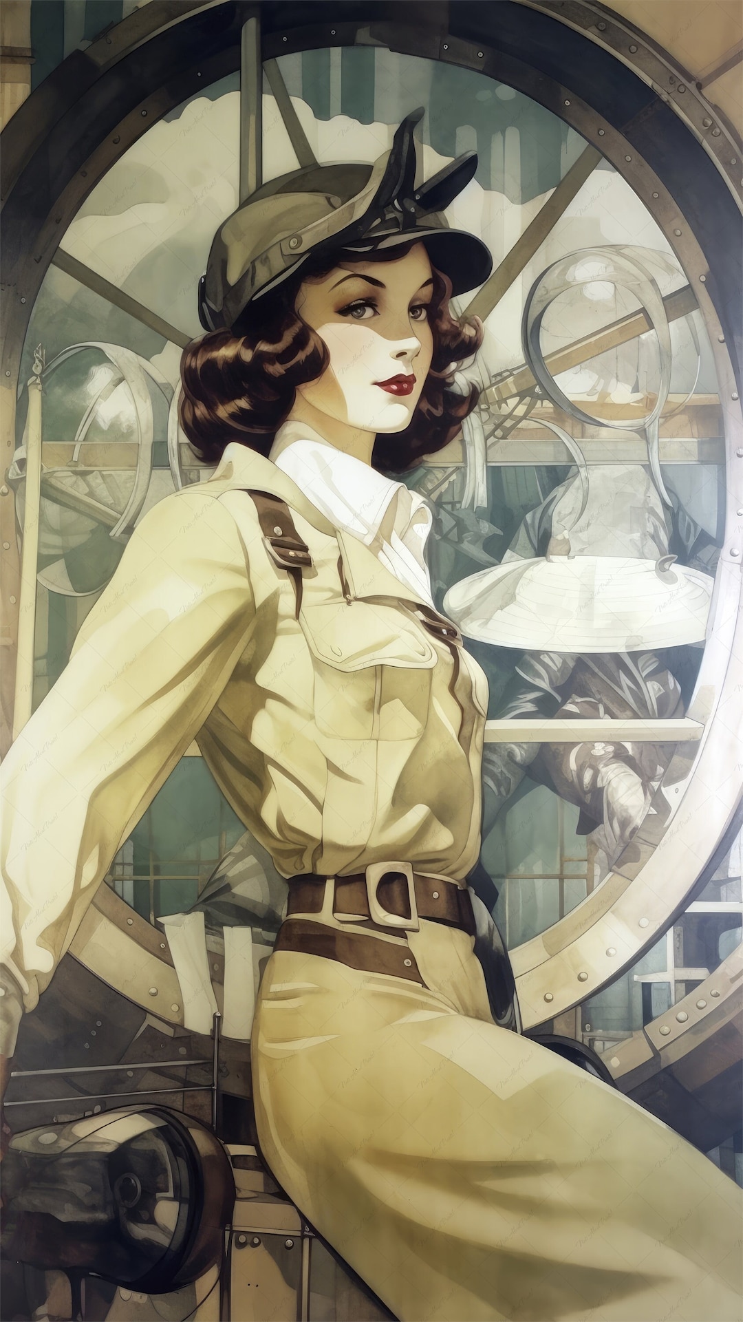 Bomber Girl Art Deco Poster - Retro Aviation Poster Female Pilot ...