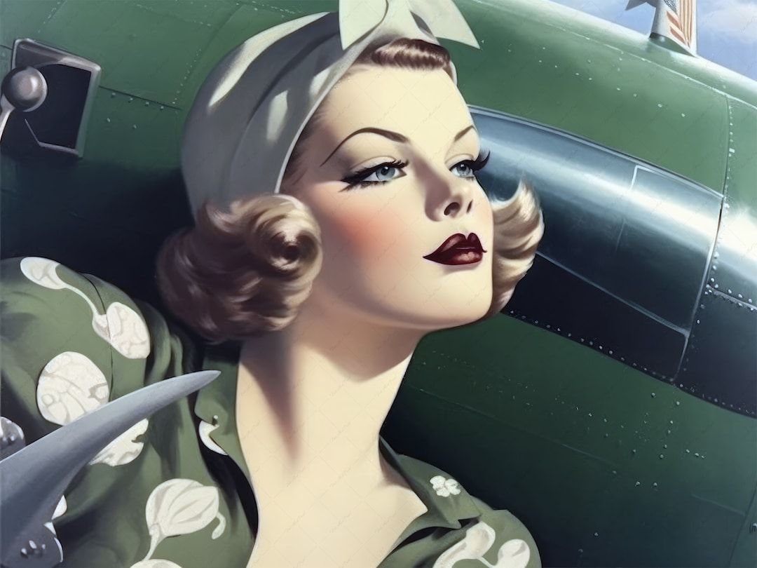 Bomber Girl Art Deco Poster Retro Aviation Poster Female Pilot Artwork ...
