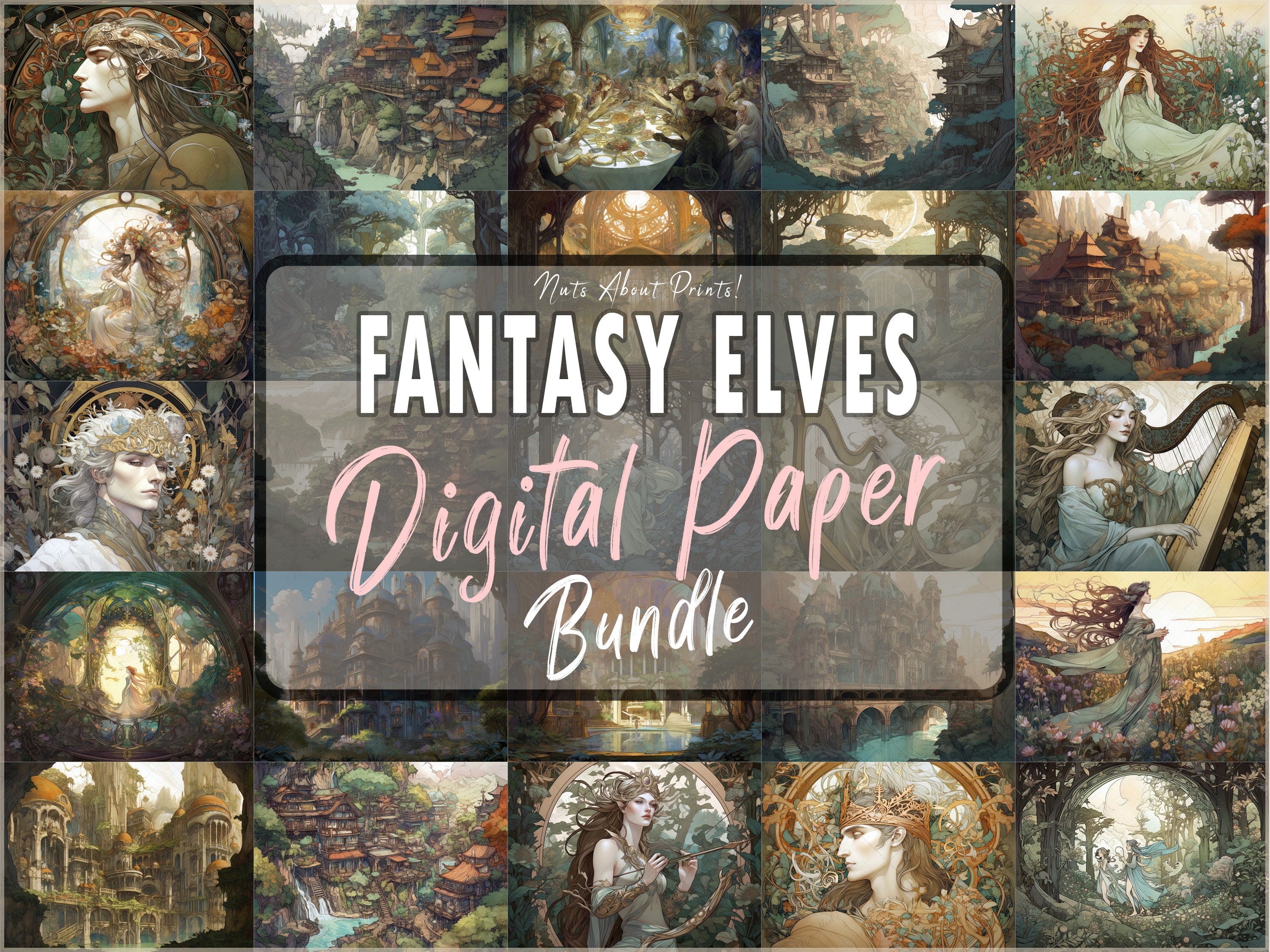 Fantasy Elves Digital Paper BUNDLE, Elf Journal, Printable Scrapbook ...
