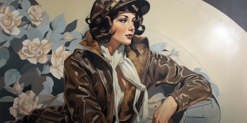 Bomber Girl Art Deco Poster Retro Aviation Poster Female Pilot Artwork ...