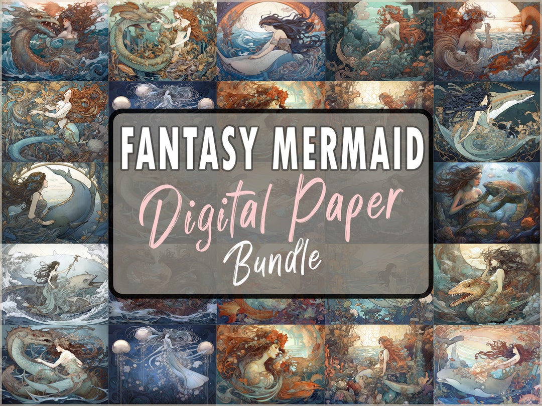 Fantasy Mermaids - Digital Paper BUNDLE, Mermaid Journal, Printable ...