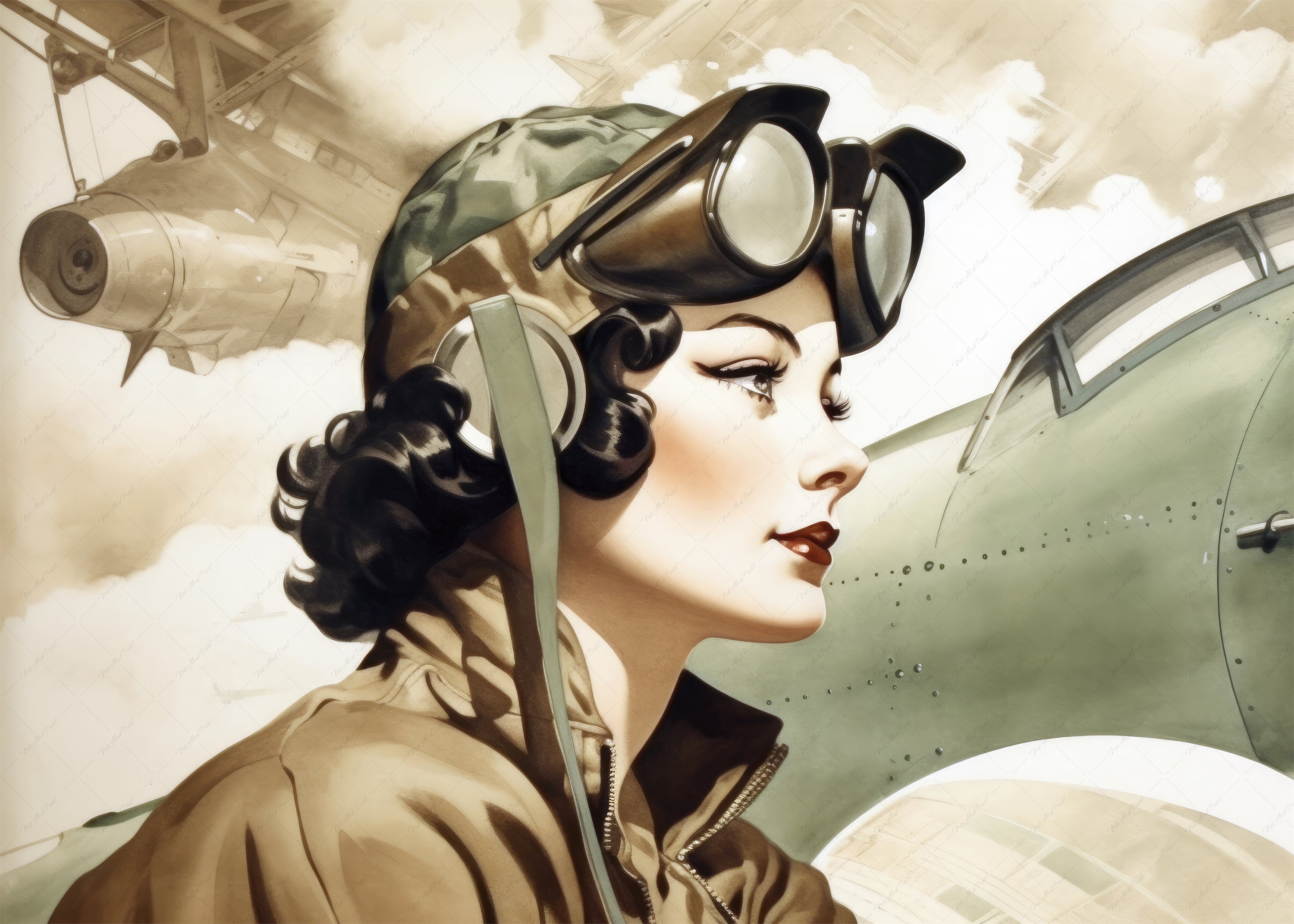 Bomber Girl Art Deco Poster Retro Aviation Poster Female Pilot Artwork ...