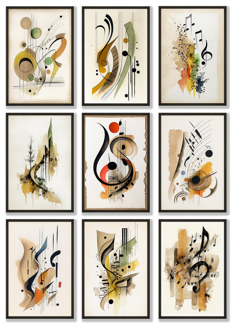9-piece Mid-century Modern Art Bundle, Music Motif Posters, Art Deco ...
