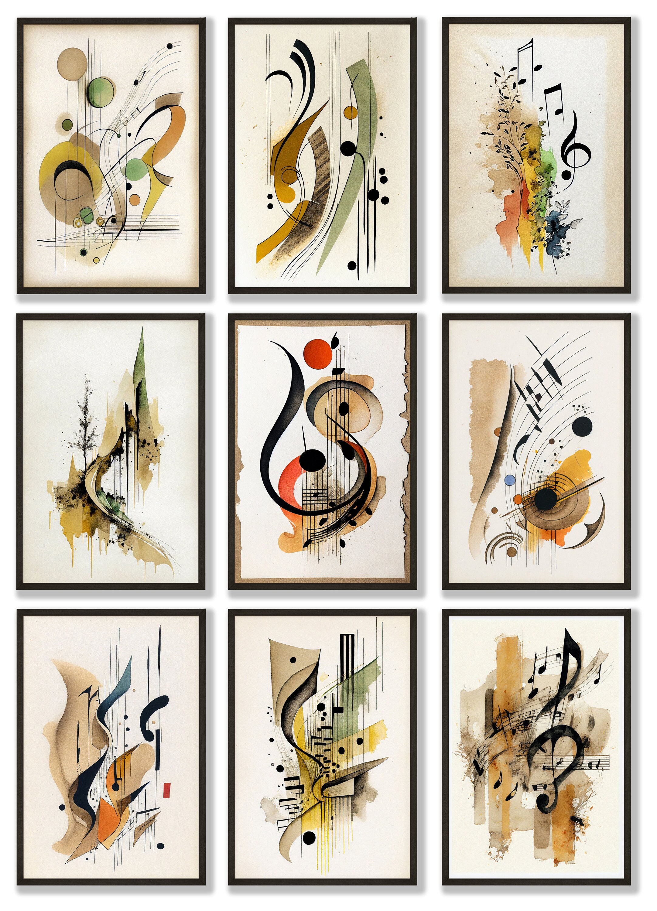 9-piece Mid-century Modern Art Bundle, Music Motif Posters, Art Deco ...