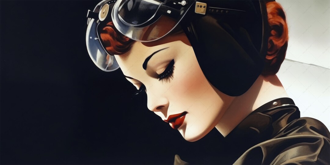 Bomber Girl Art Deco Poster Retro Aviation Poster Female Pilot Artwork ...
