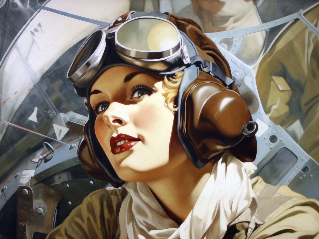 Bomber Girl Art Deco Poster - Retro Aviation Poster Female Pilot ...