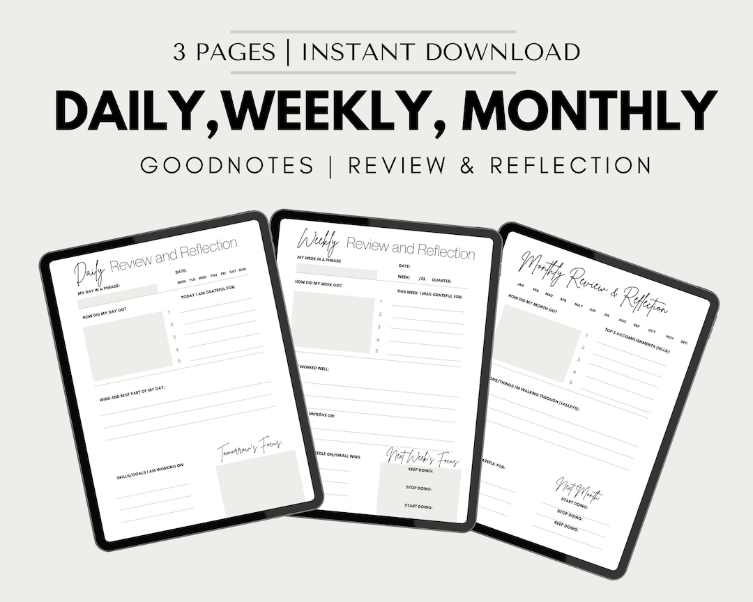Digital Daily Reflections, Weekly Reflection Journal, Monthly Review ...