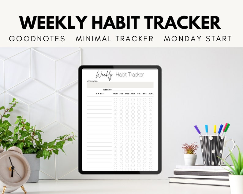Weekly Habit Tracker, Habit Checklist Tracker Goodnotes, Goal Tracker ...